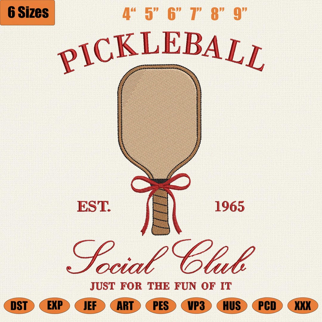 Pickleball Embroidery Design, Retro Social Club Machine Embroidery File ...