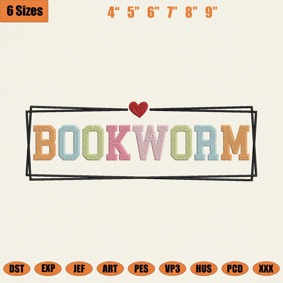 Bookworm Embroidery Design, Colorful Teacher Reading Machine Embroidery ...