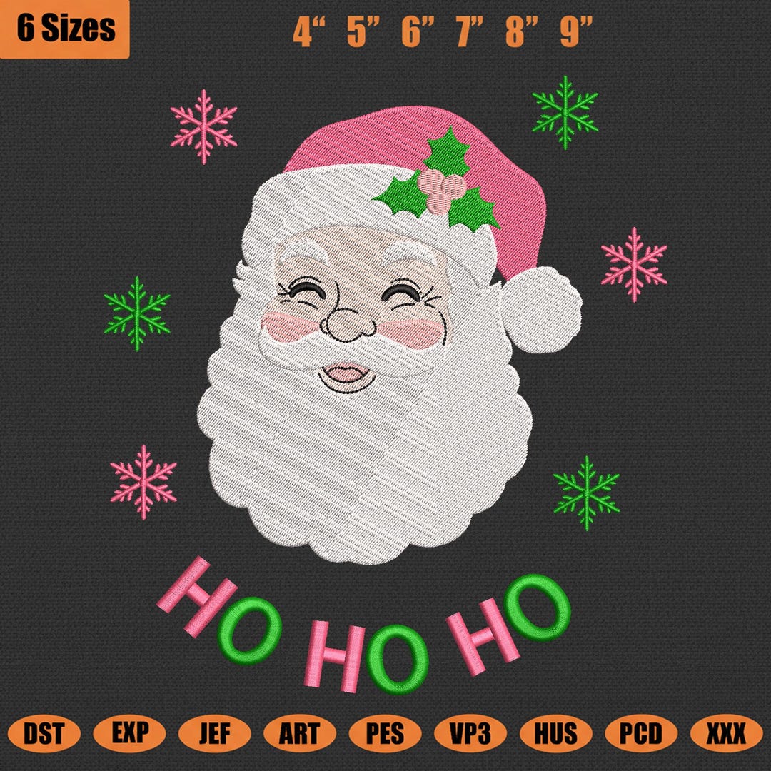 Santa Embroidery Design, Ho Ho Ho Santa Clause Machine Embroidery File ...