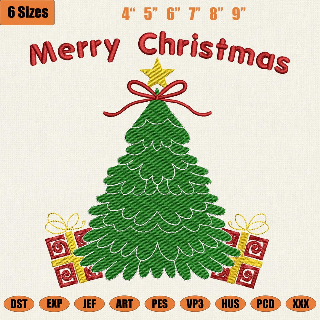 Bow Embroidery Design, Merry Christmas Tree Machine Embroidery File ...
