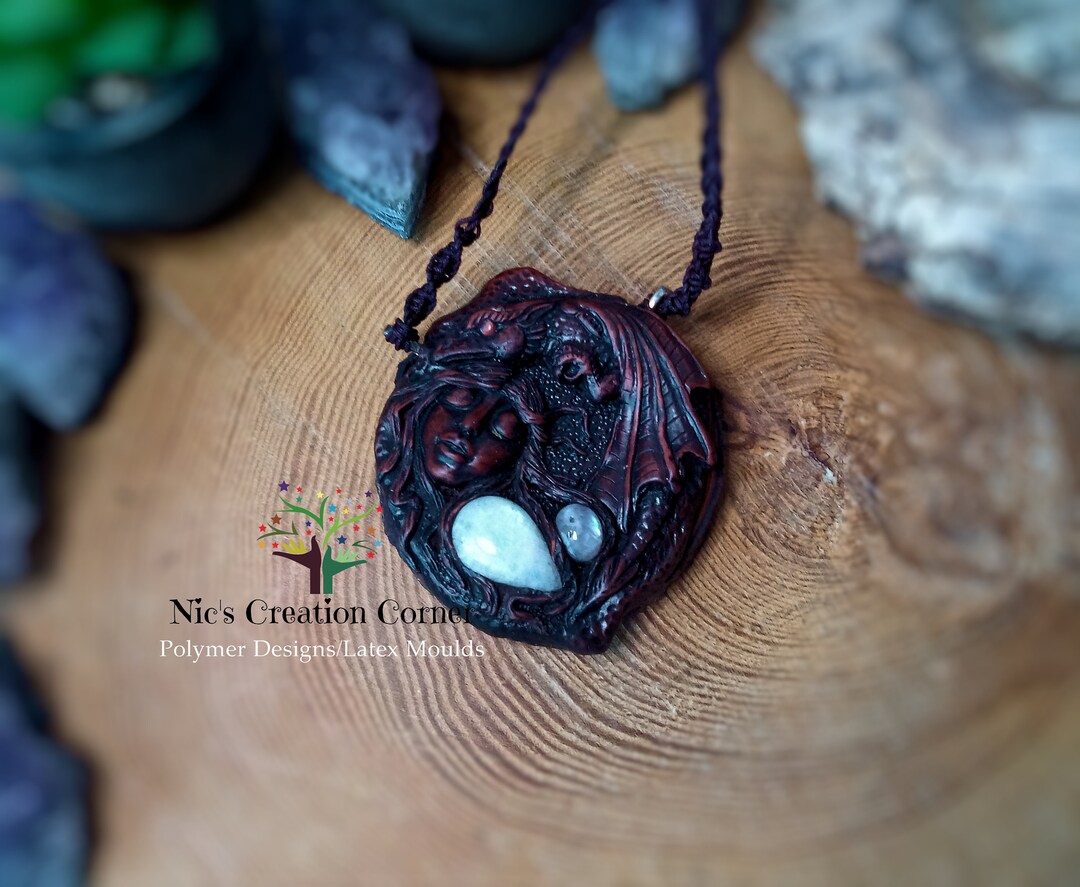 Dragon Guardian Raibow Moonstone Polymer Clay Pendant Necklace. - Etsy