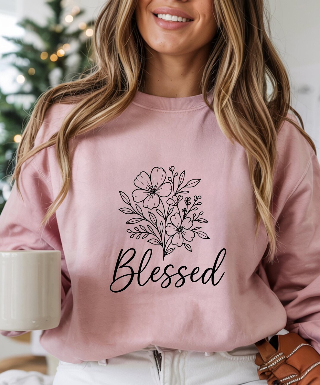 Blessed Floral Line Art PNG, Christian Shirt Design (digital Download ...