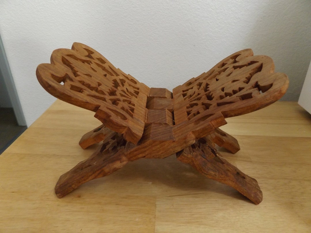 Vintage Hand Carved Wood Folding Book Stand Collapsible Book Holder ...