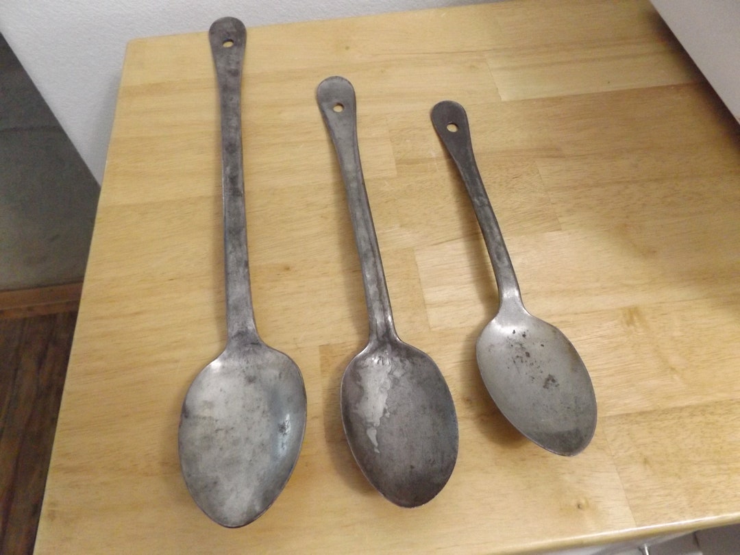 Three Vintage Large Metal/steel Hanging Kitchen Serving Spoons ...