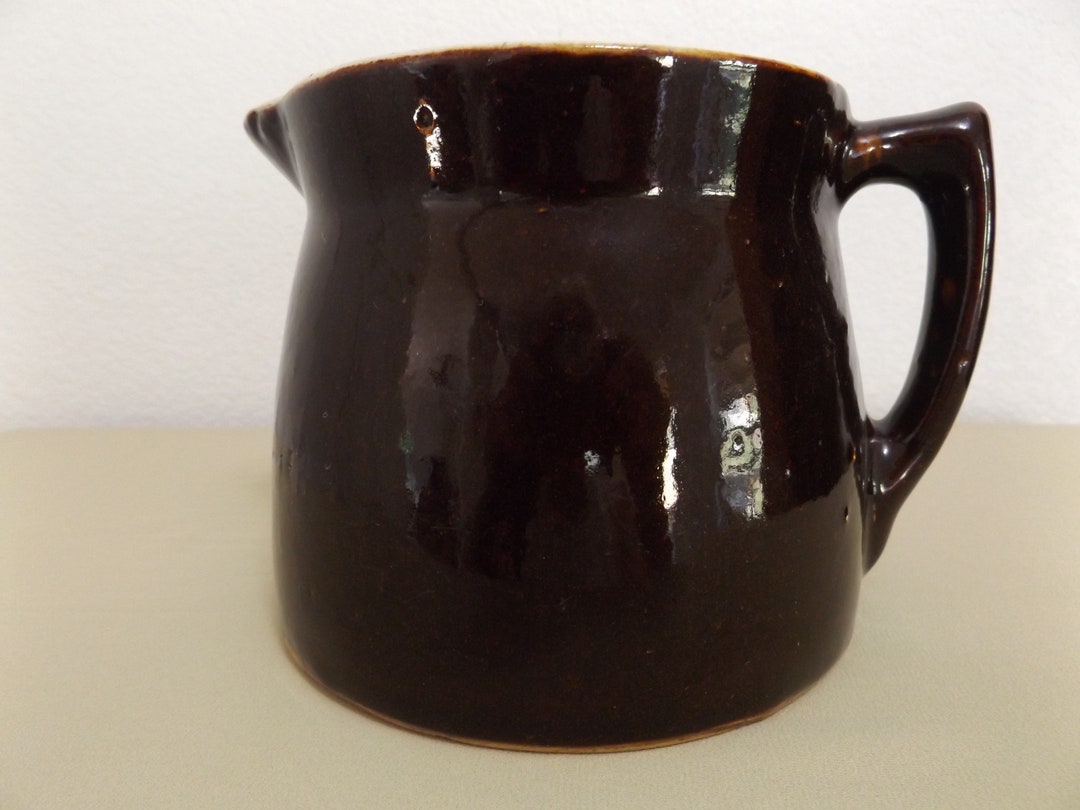 Antique Primitive Brown Glazed Stoneware Batter Pitcher / - Etsy