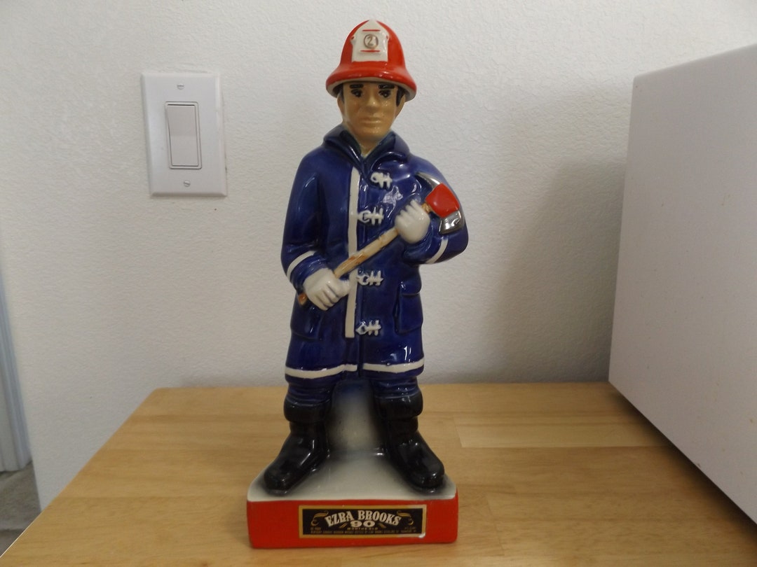 Vintage Ceramic Fire Fighter Whiskey Decanter Ezra Brooks Fireman ...