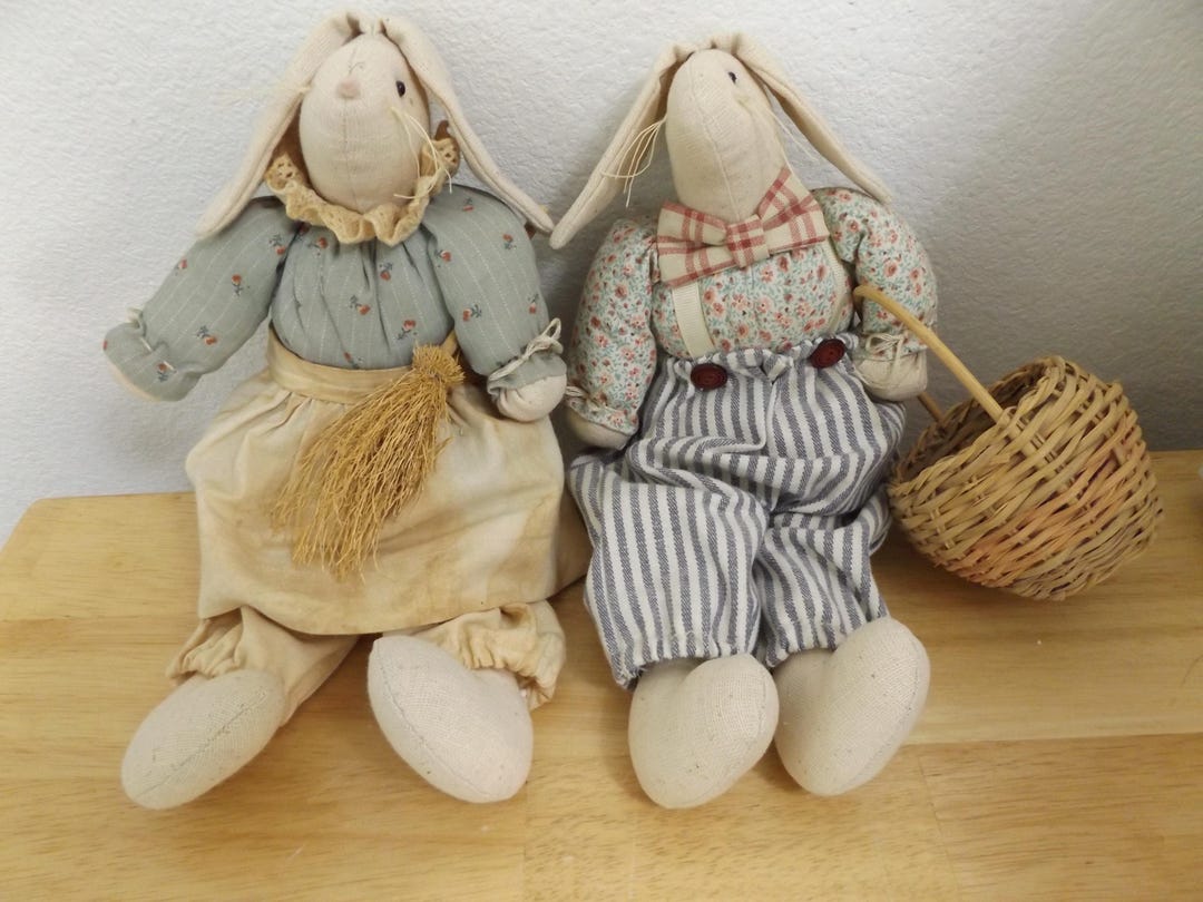 Vintage Stuffed Bunny Rabbits / Pair of Rabbit Figurines - Etsy
