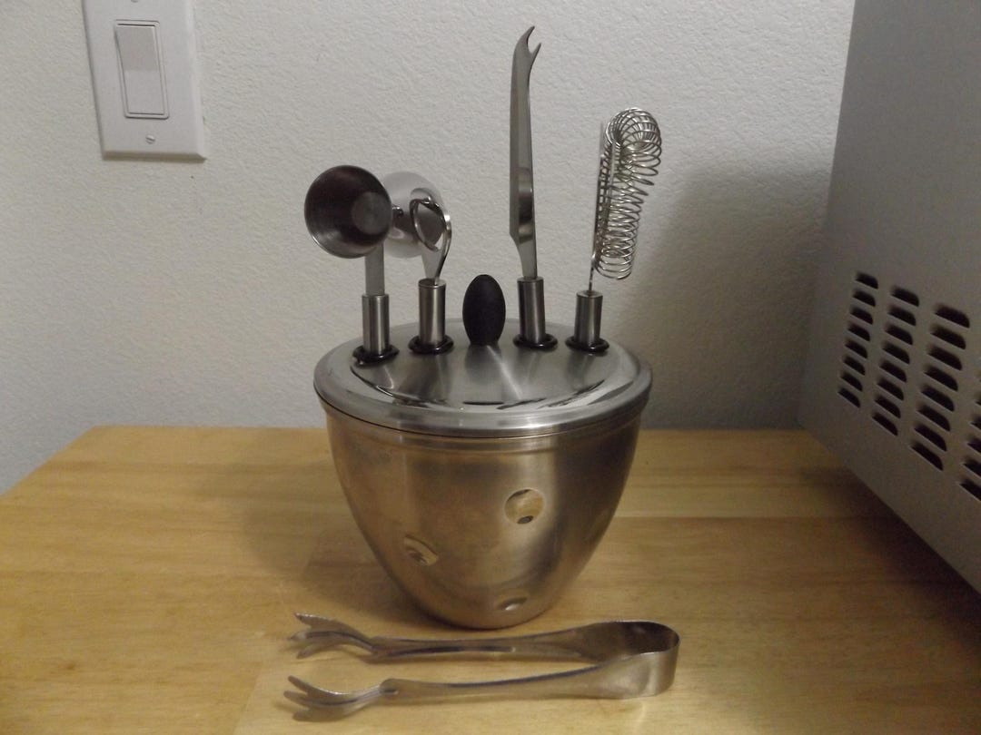 Vintage 5 Piece Stainless Bar Tool Set With Ice Bucket - Etsy