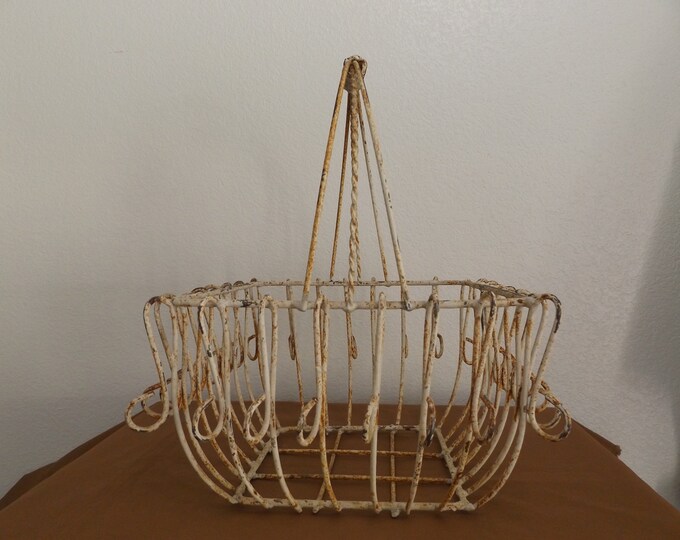 Vintage Large Rustic Wrought Iron Basket With Handle / Metal Storage ...