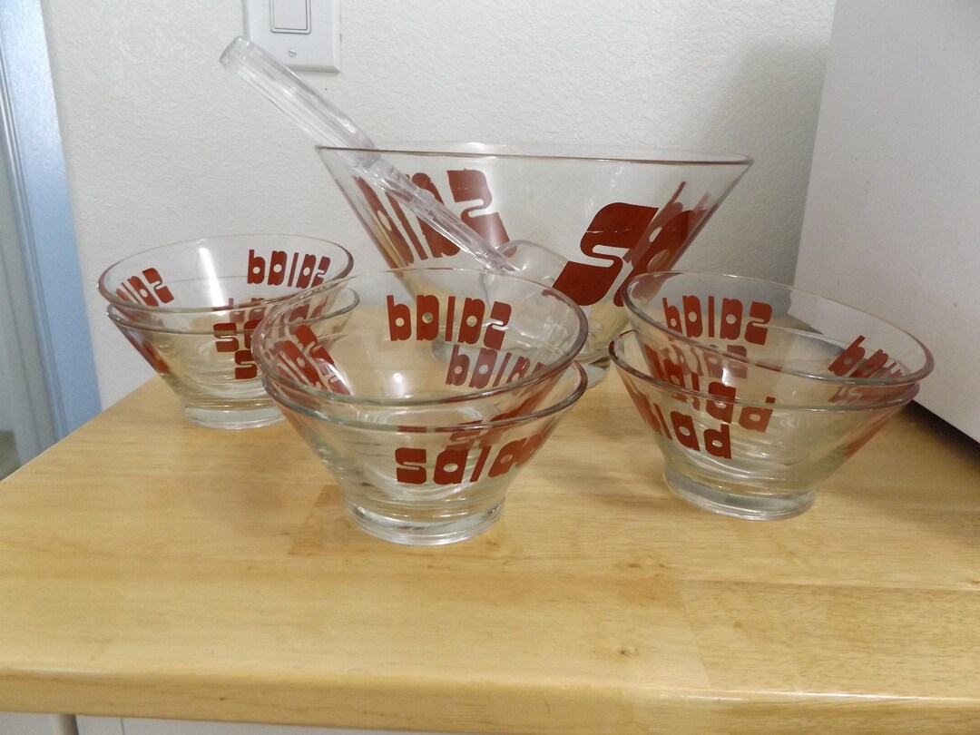 Vintage Glass Salad Bowl Set With Salad Scissor Tongs Wheaton Glass 1 ...