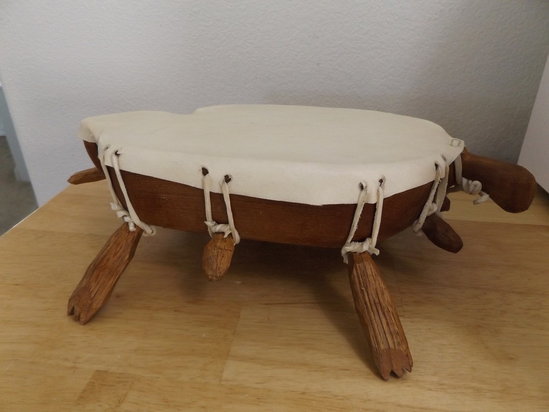 Vintage Handmade Wood Turtle and Leather Drum - Etsy