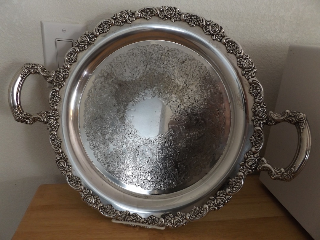 Vintage Oneida Silverplate Tray With Handles / Large Round Heavy ...
