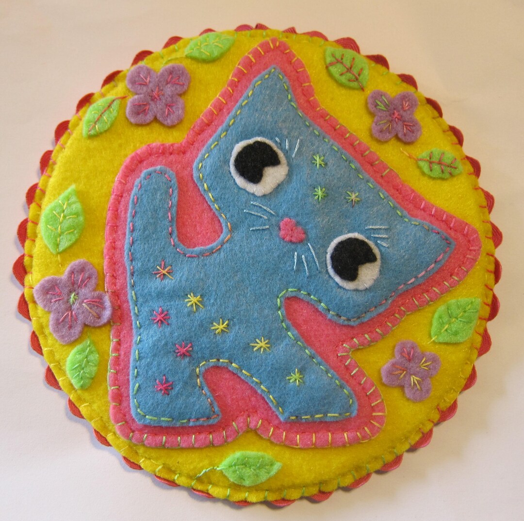 Kawaii Felt Applique Cat Wall Art Plaque - Etsy