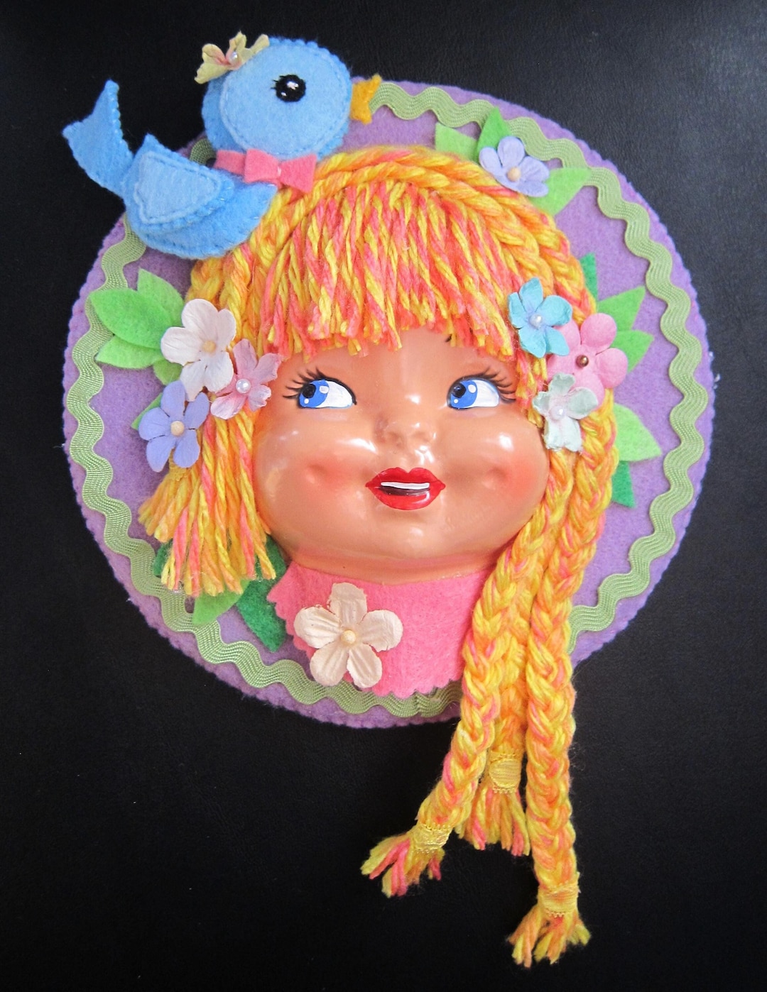 Kawaii Dimples Doll Face Bluebird Wall Art Plaque - Etsy
