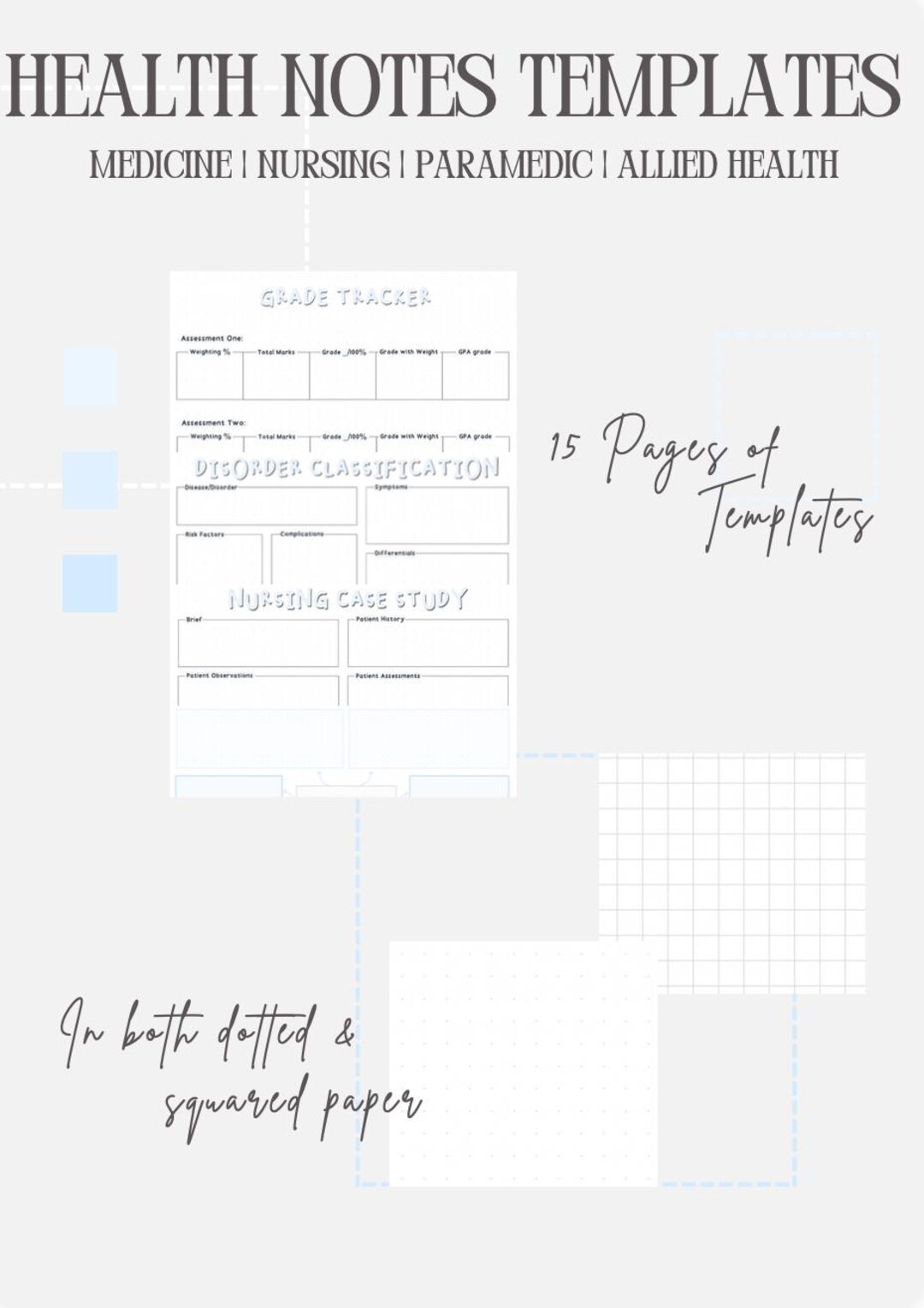 Health Student Note Templates – Baby Blue – 16 Pages | Downloadable ...