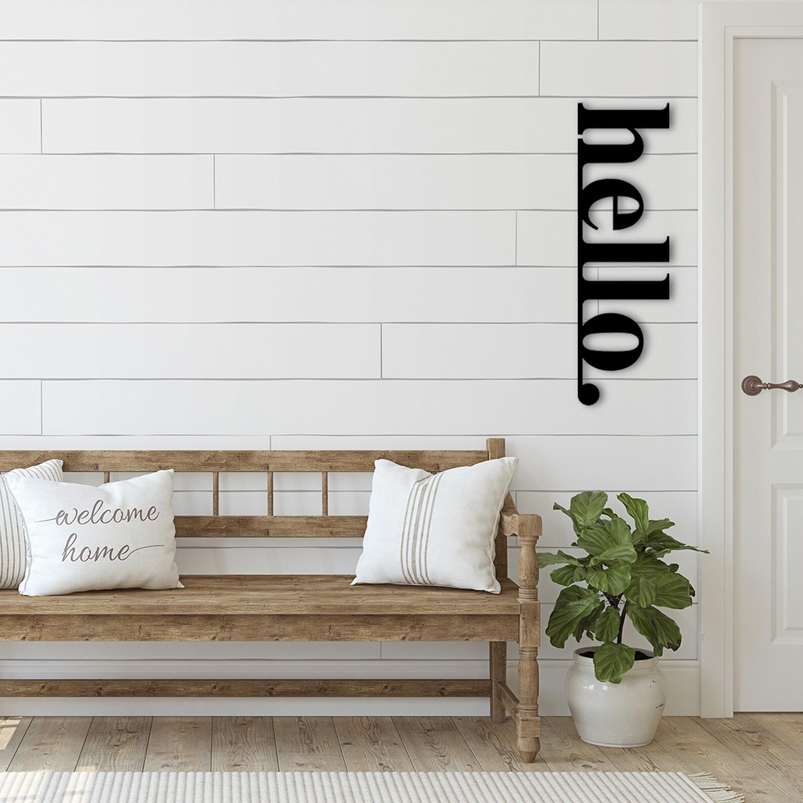 Vertical Hello Metal Wall Art, Modern Farmhouse Entryway Decor, Black ...