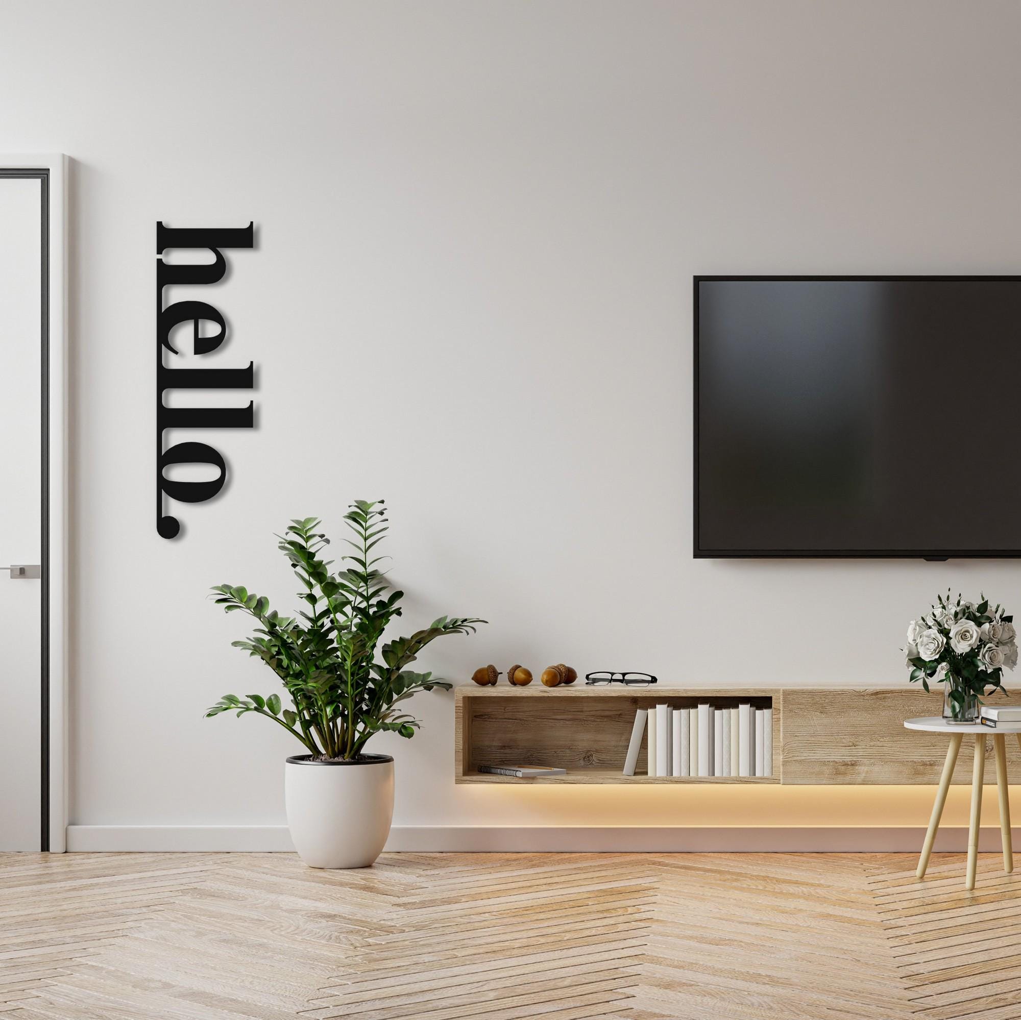 Vertical Hello Metal Wall Art, Modern Farmhouse Entryway Decor, Black ...