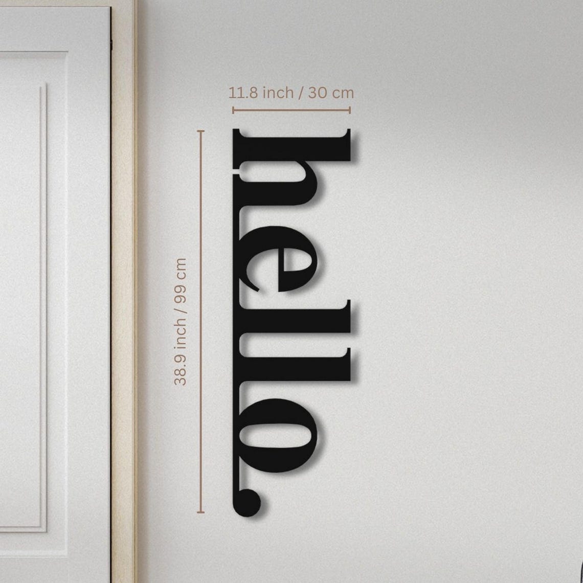 Vertical Hello Metal Wall Art, Modern Farmhouse Entryway Decor, Black ...