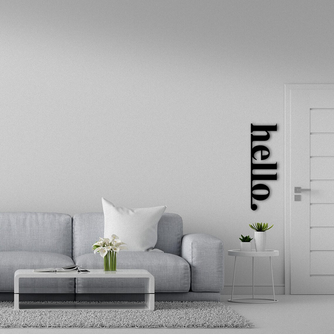 Vertical Hello Metal Wall Art, Modern Farmhouse Entryway Decor, Black ...