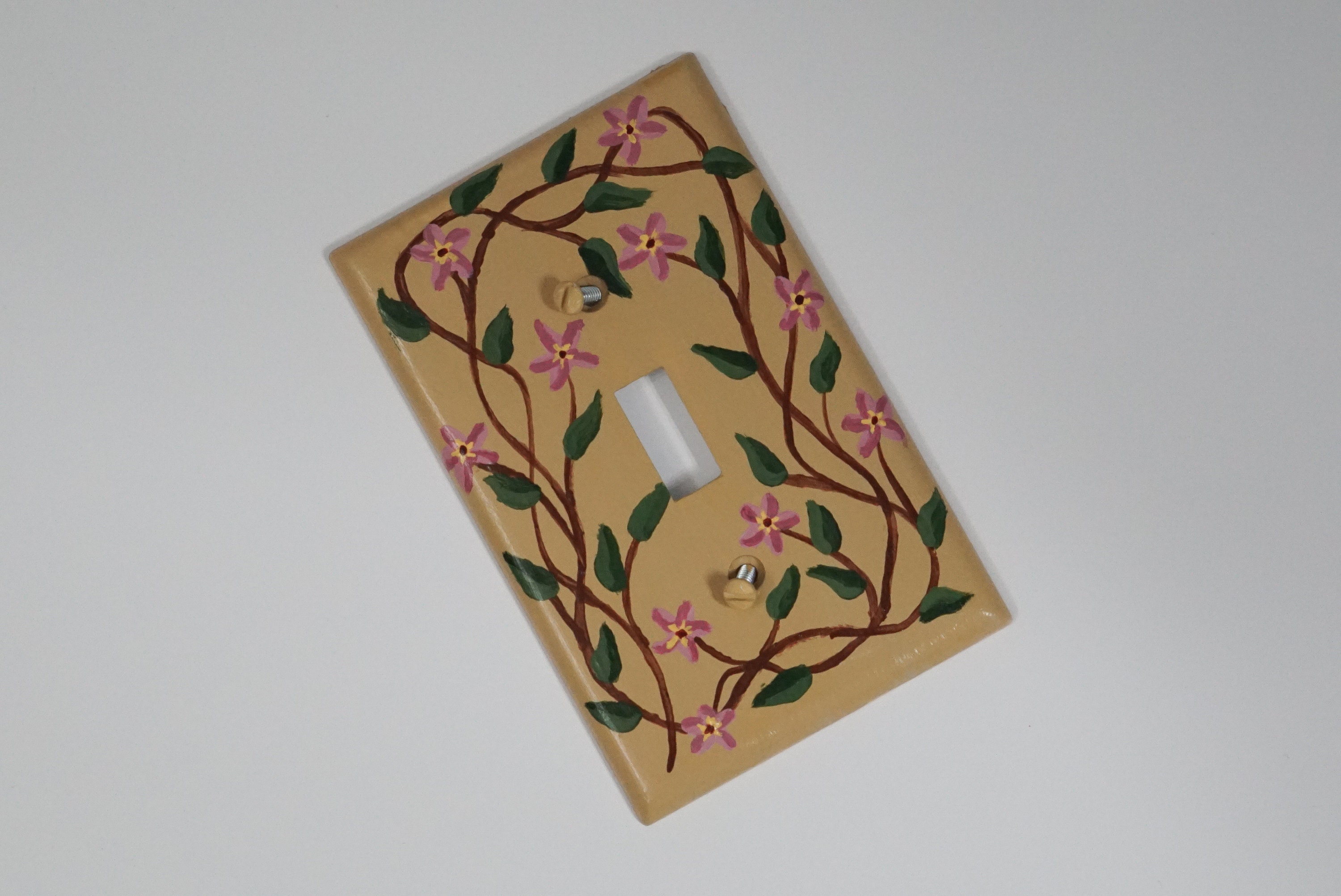 Pink Dogwood Switch Plate, Yellow and Pink Flowers Light Switch Plate ...