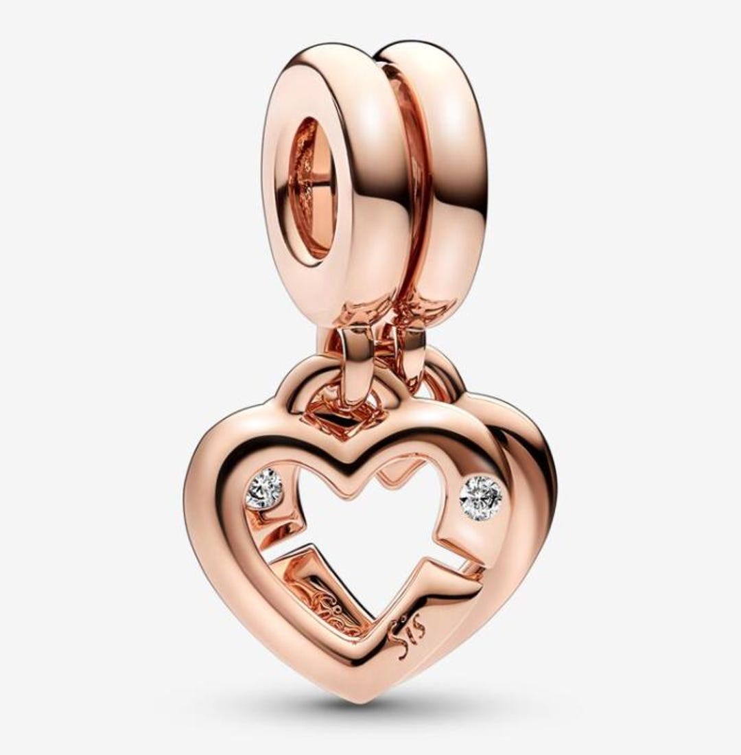 PANDORA Rose Gold Linked Sister Hearts Split Charms - Etsy
