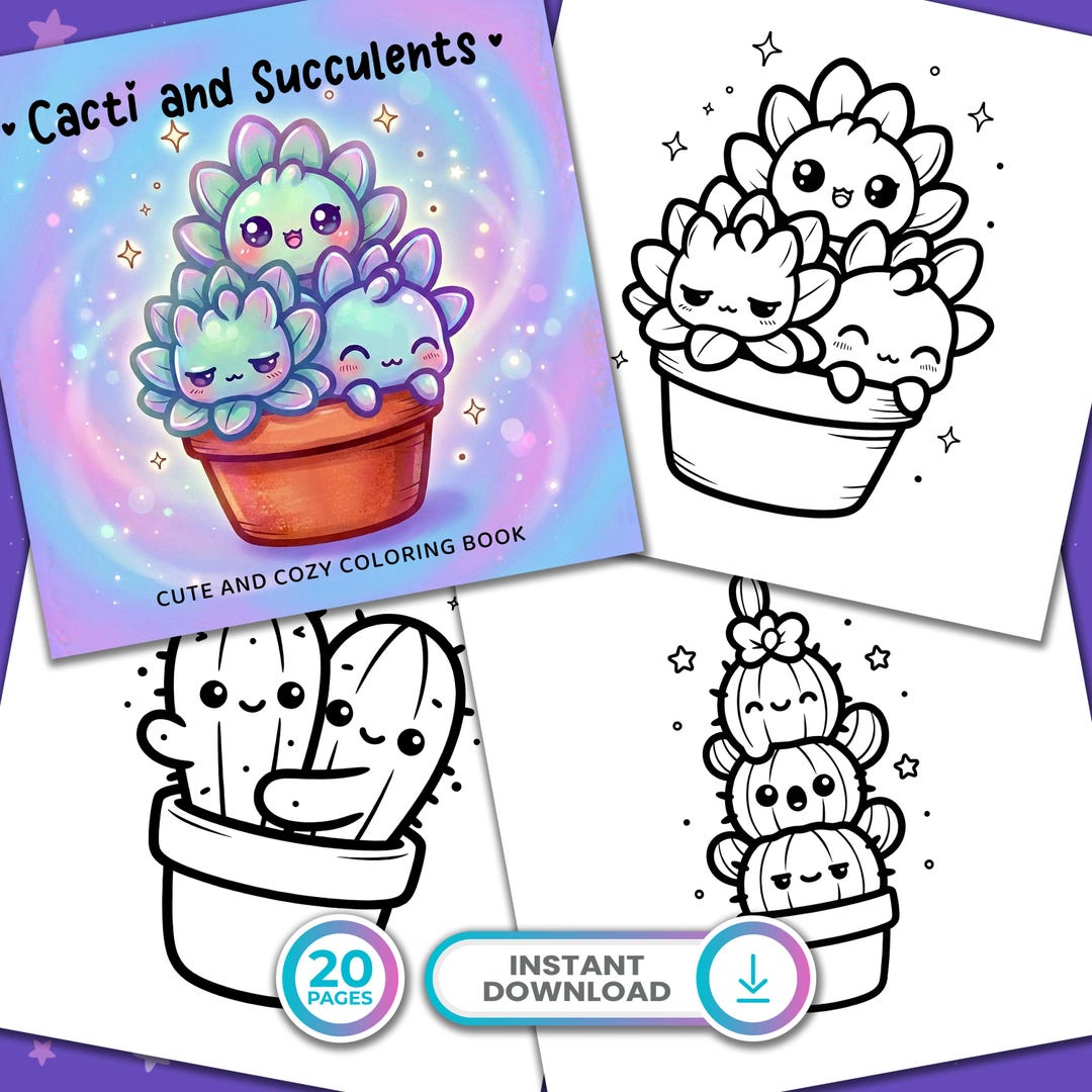 Printable Cozy Cacti and Succulents Coloring Pages | Cute Plant Pots ...