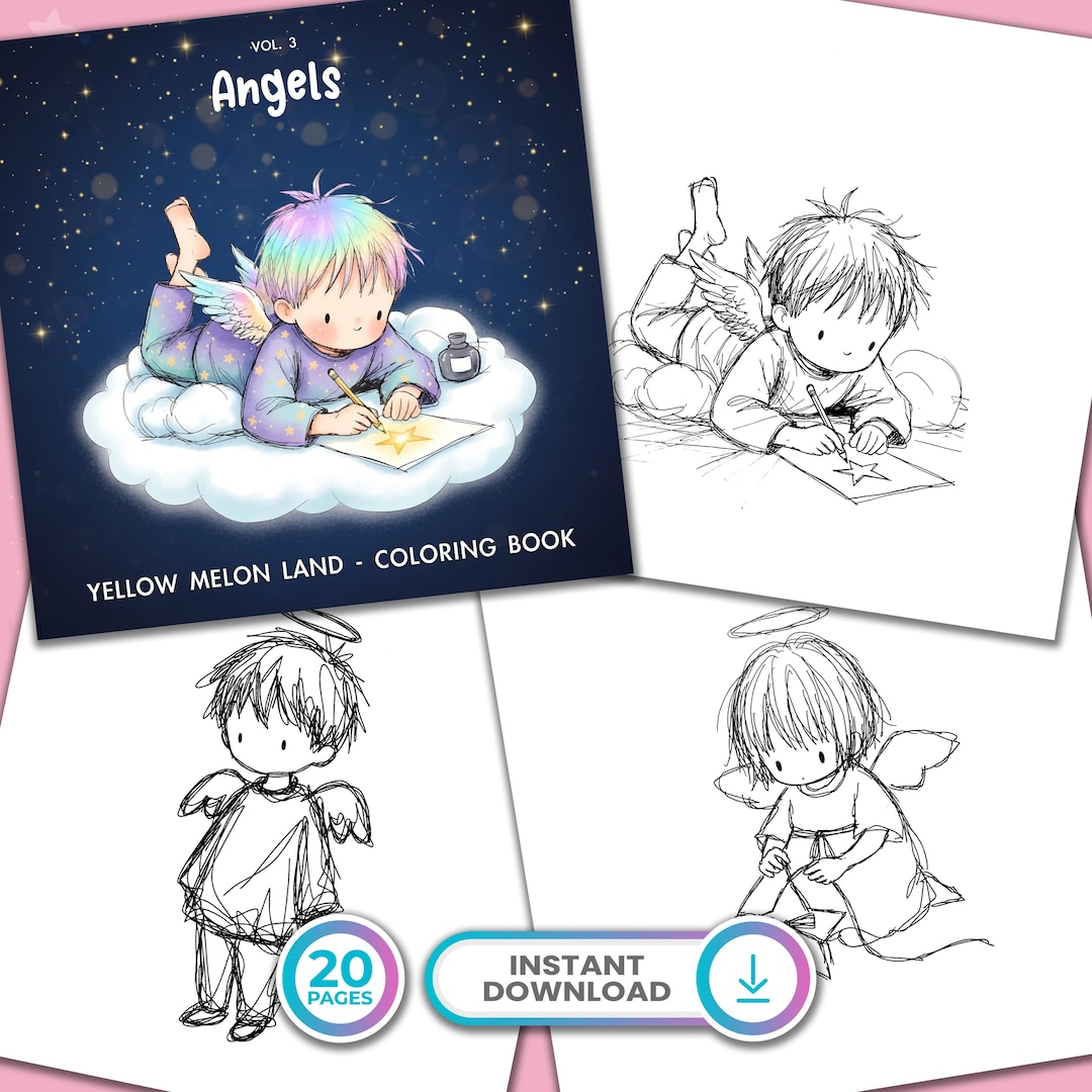 Printable Angel Coloring Pages PDF | 20 Pages Cute Whimsical Sketch ...