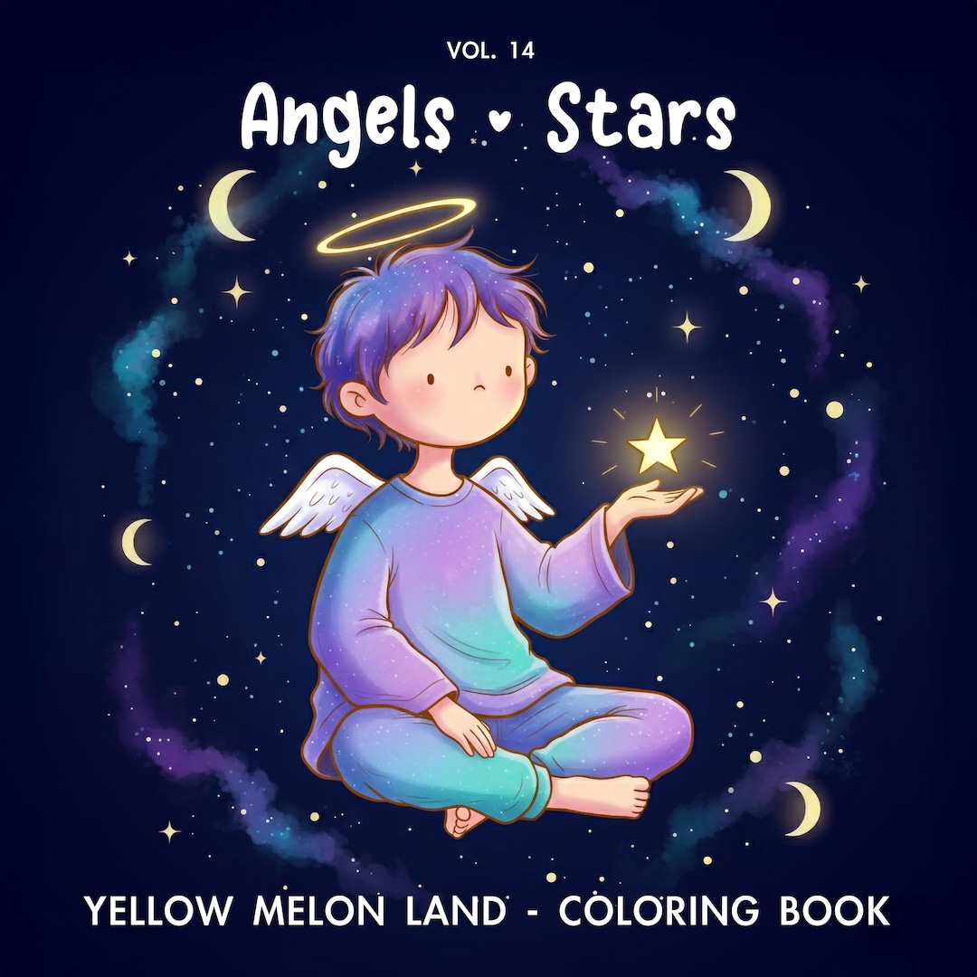 Printable Angels and Stars Coloring Pages PDF | 20 Pages Cute Whimsical ...