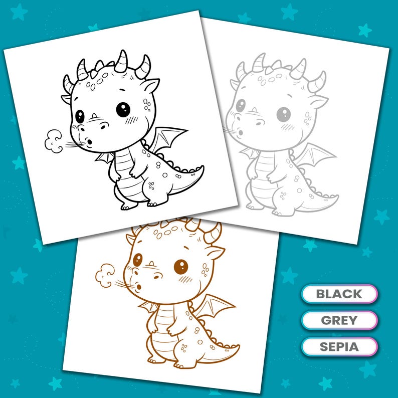Dragon Coloring Book Printable PDF | Cute Kawaii Sweet Dragons Coloring ...