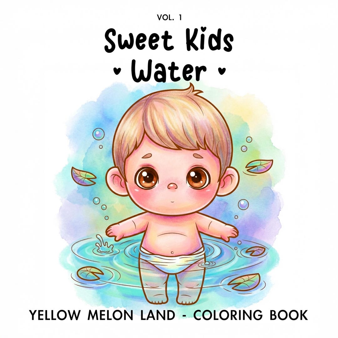 Printable Sweet Kids & Water Coloring Pages PDF | 20 Pages Cute Kawaii ...