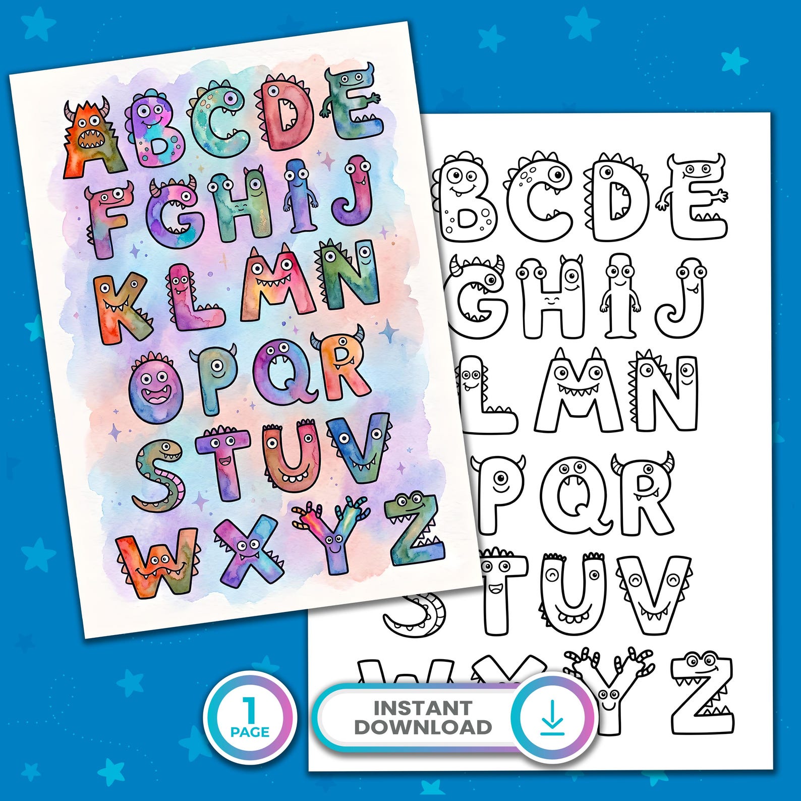 Monster Alphabet Coloring Page Printable PDF | ABC Funny Monster ...