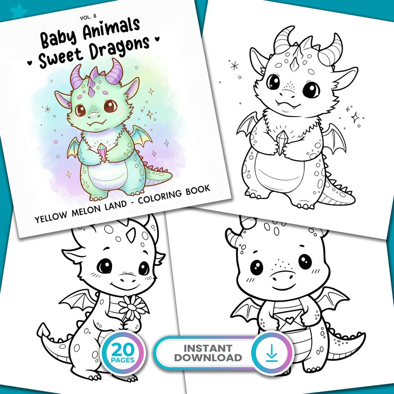 Printable Sweet Dragons Coloring Pages PDF | 20 Pages Cute Dragons ...