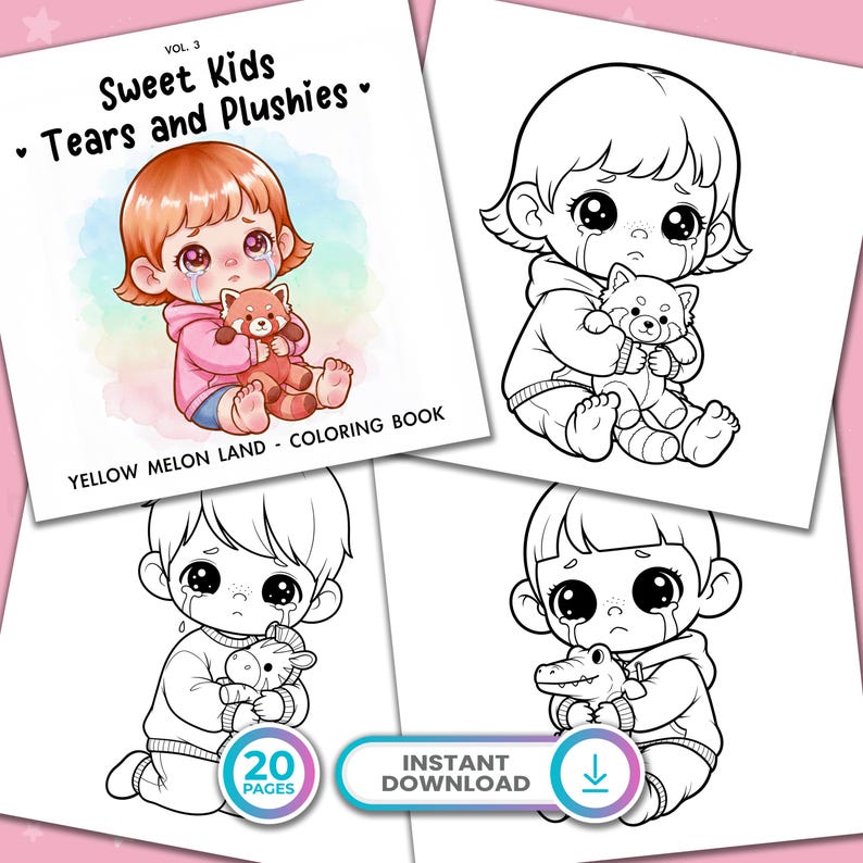 Printable Sweet Kids - Tears and Plushies Coloring Pages PDF | 20 Pages ...