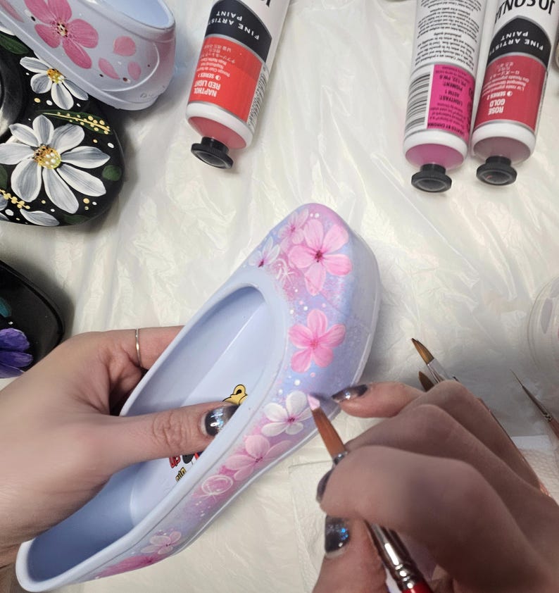Hand-painted Sakura Gomusin Shoes, Korean Cherry Blossom Rubber Shoes ...