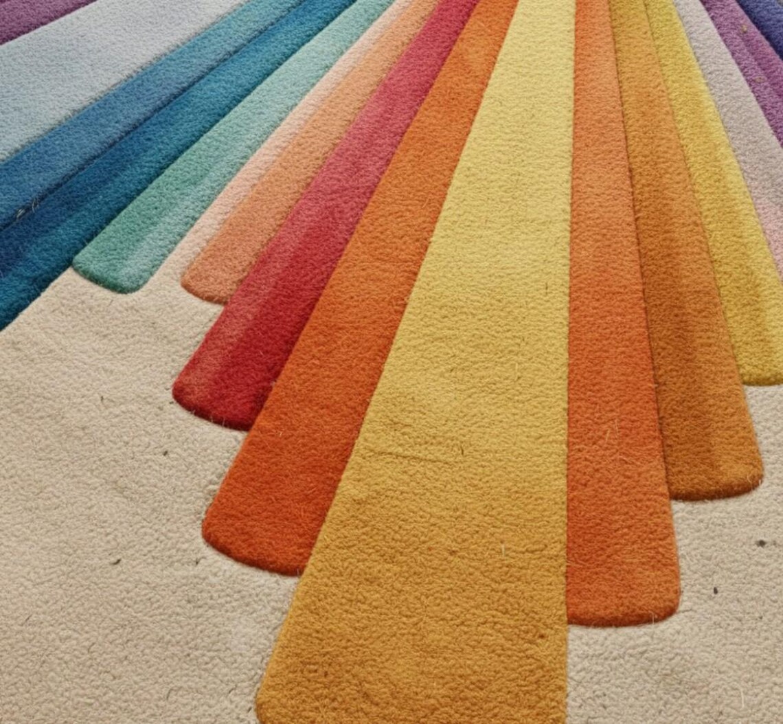 Hand Tufted Wool Rainbow Sunburst Round Rug – Modern Radial Living Room ...