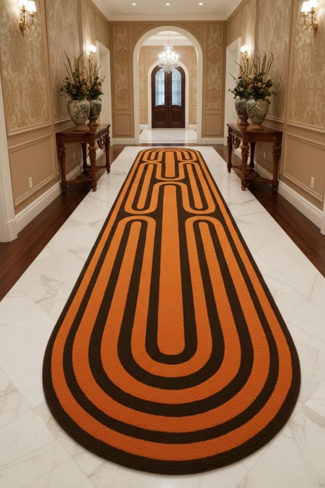 Retro Wave Geometric Hallway Wool Runner Rug – Orange & Brown Modern ...