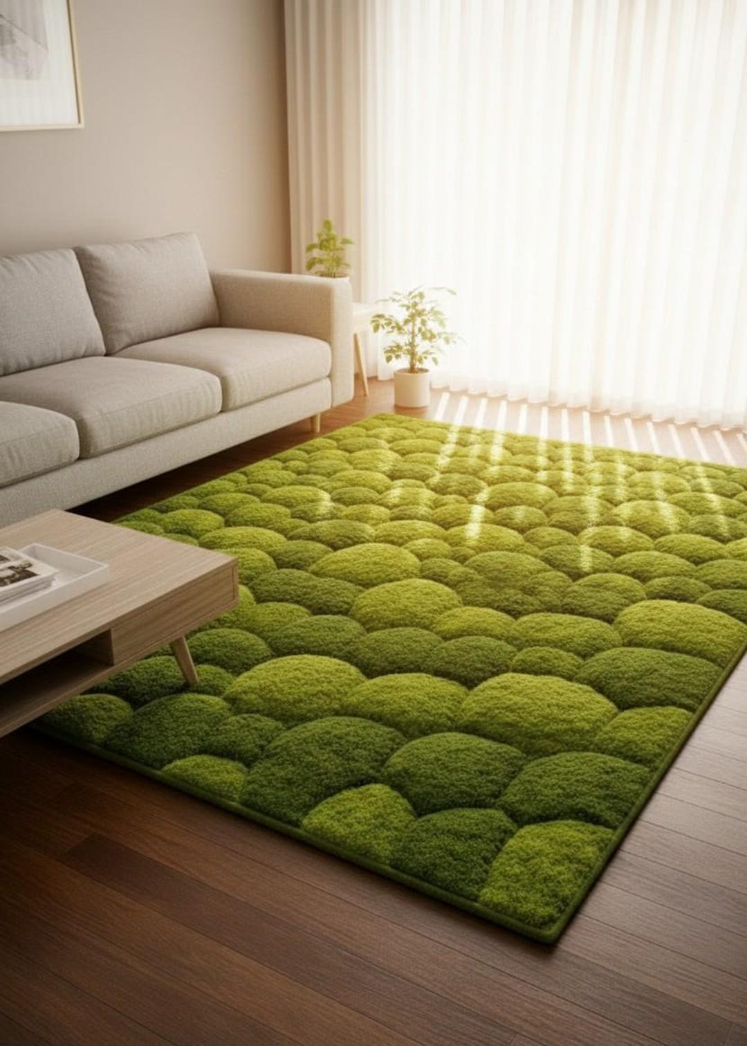 Moss Green Bubble Design Hand Tufted Rug – Soft Plush Handmade Area ...
