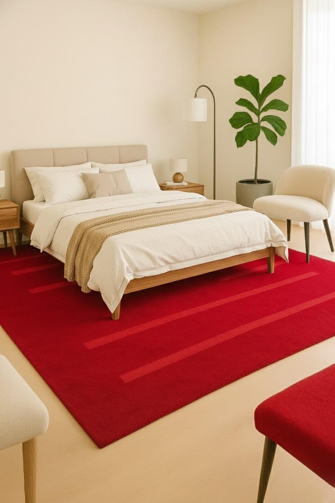 Bold Red Minimal Pattern Rug – Soft Hand-tufted Carpeting for Home ...