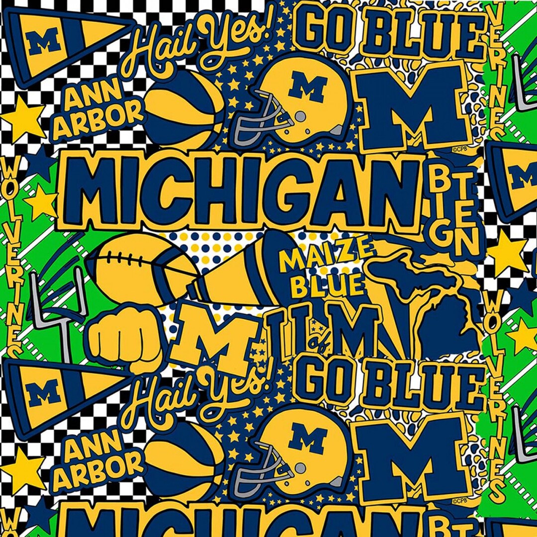 NCAA University of Michigan Pop Art MCHG-1165 Cotton Fabric by the Yard ...