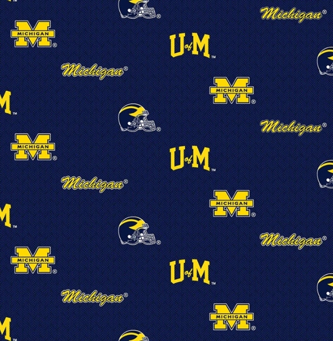 NCAA University of Michigan Herringbone Blue MCHG-098 Cotton Fabric by ...