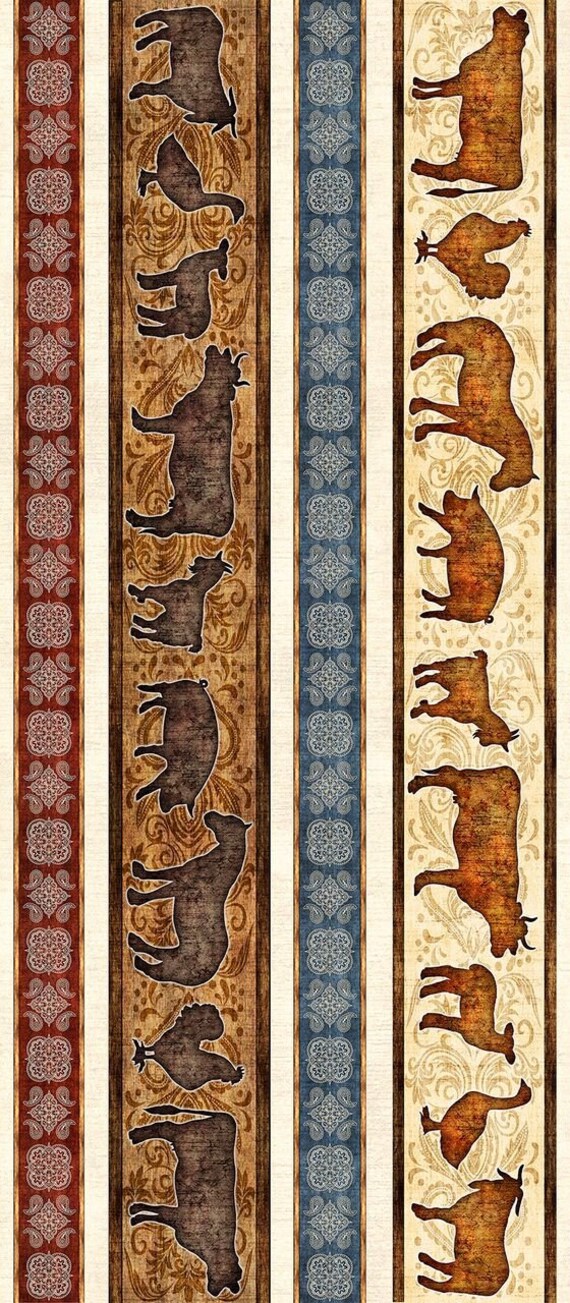 Dan Morris Bountiful Farm Animal Stripes Cream 25979E Fabric | Etsy