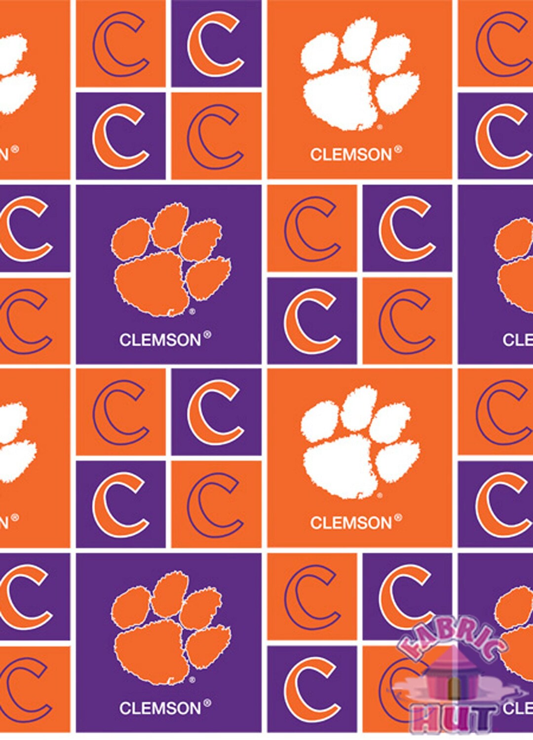 NCAA Clemson University Fighting Tigers Block Cotton Fabric by the Yard ...