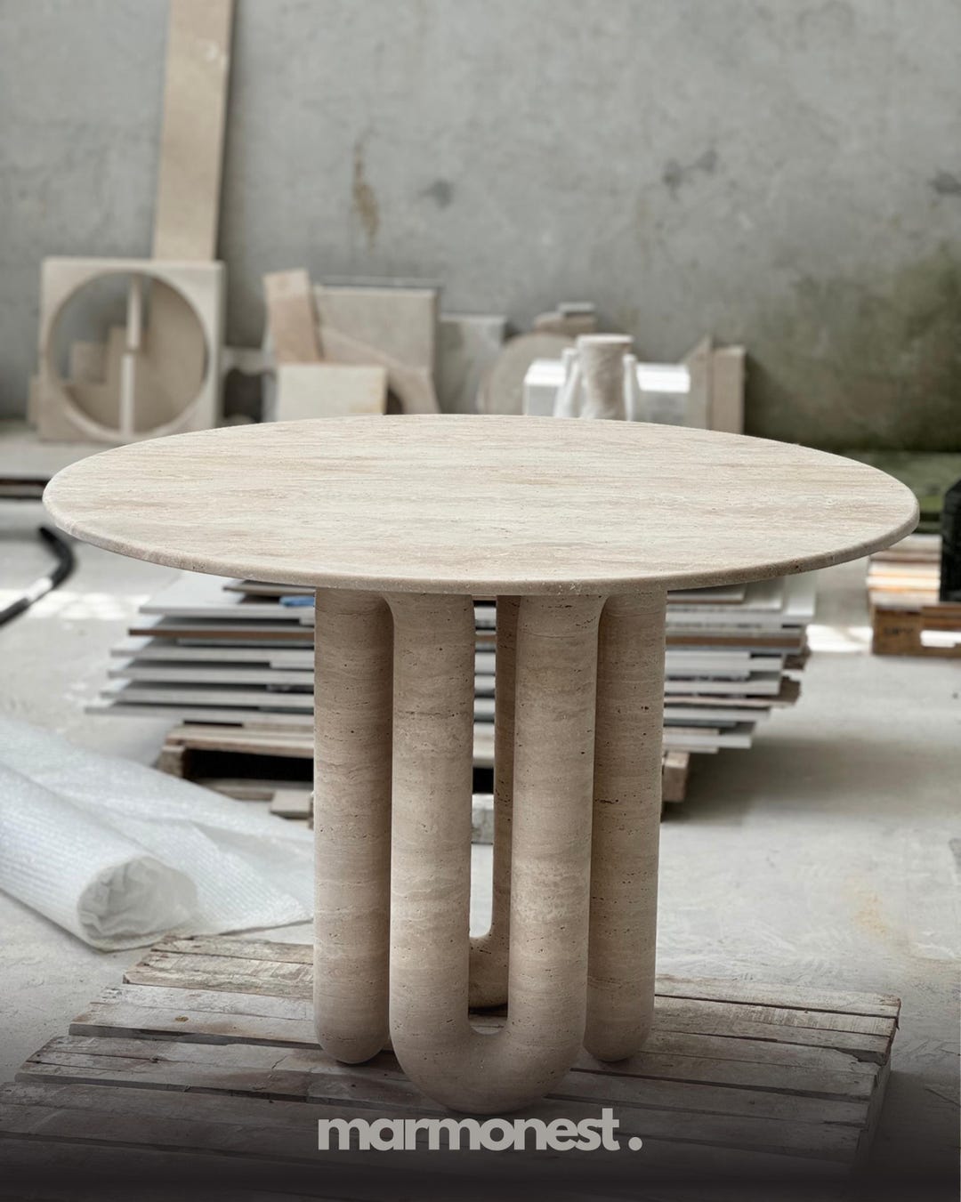Sculptural Travertine Dining Table – Handmade Round Stone Design ...