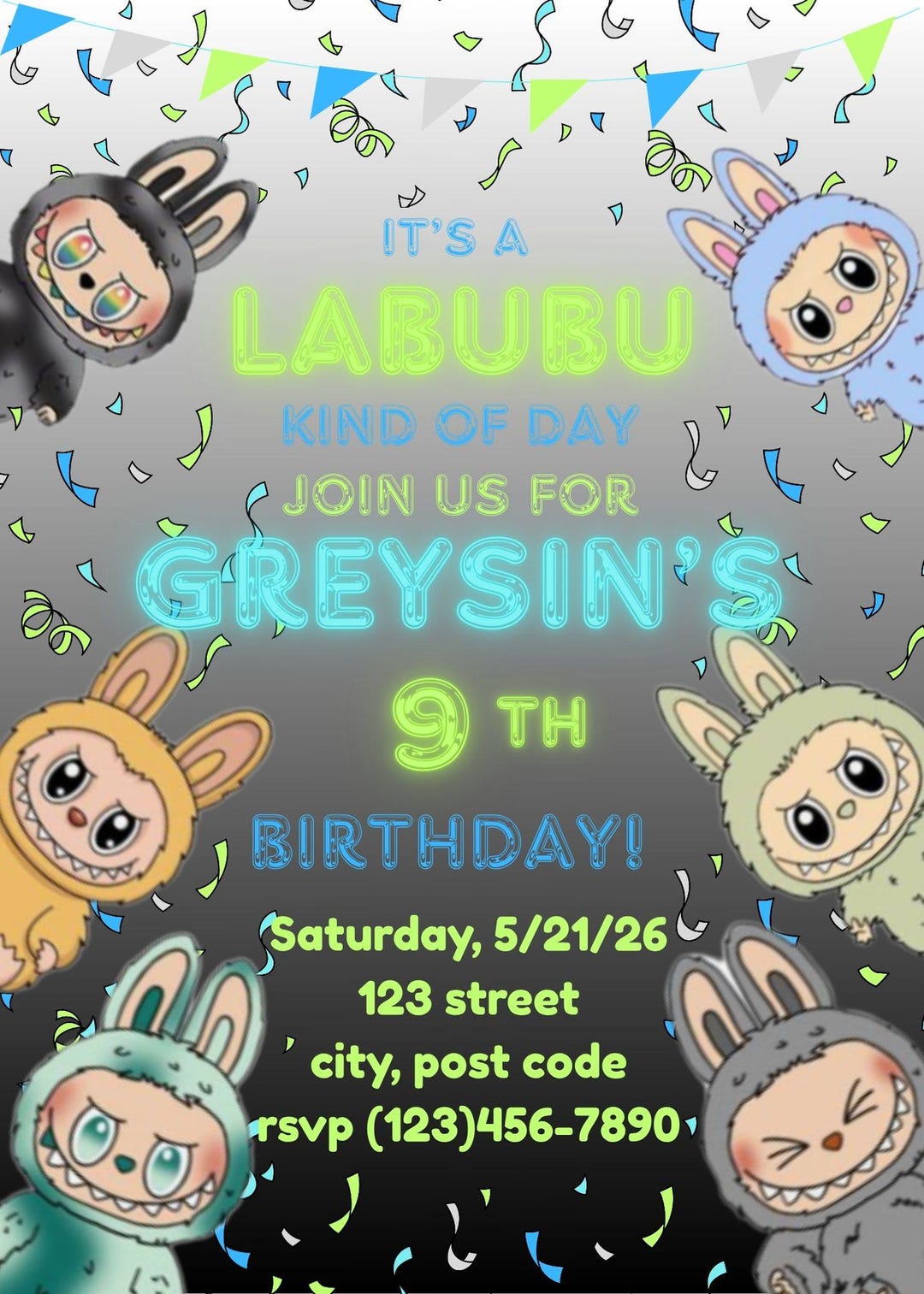 Editable Labubu Birthday Invitation* Awesome Labubu Party Invite* Canva ...