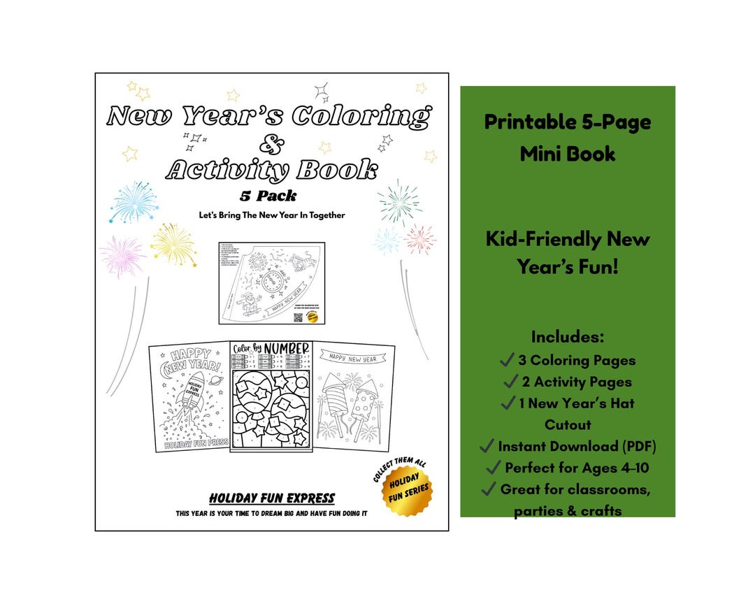 2026 New Year’s Activity Pack – 5 Fun Printable Pages – Coloring Sheets ...