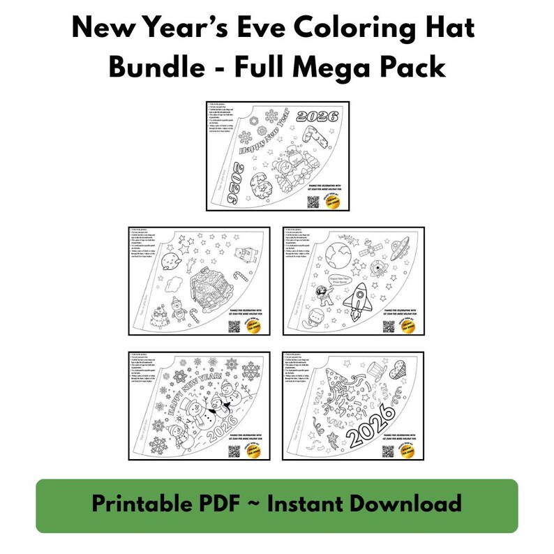 New Year’s Hat Mega Bundle – 15 Printable DIY Coloring Hats for Kids ...