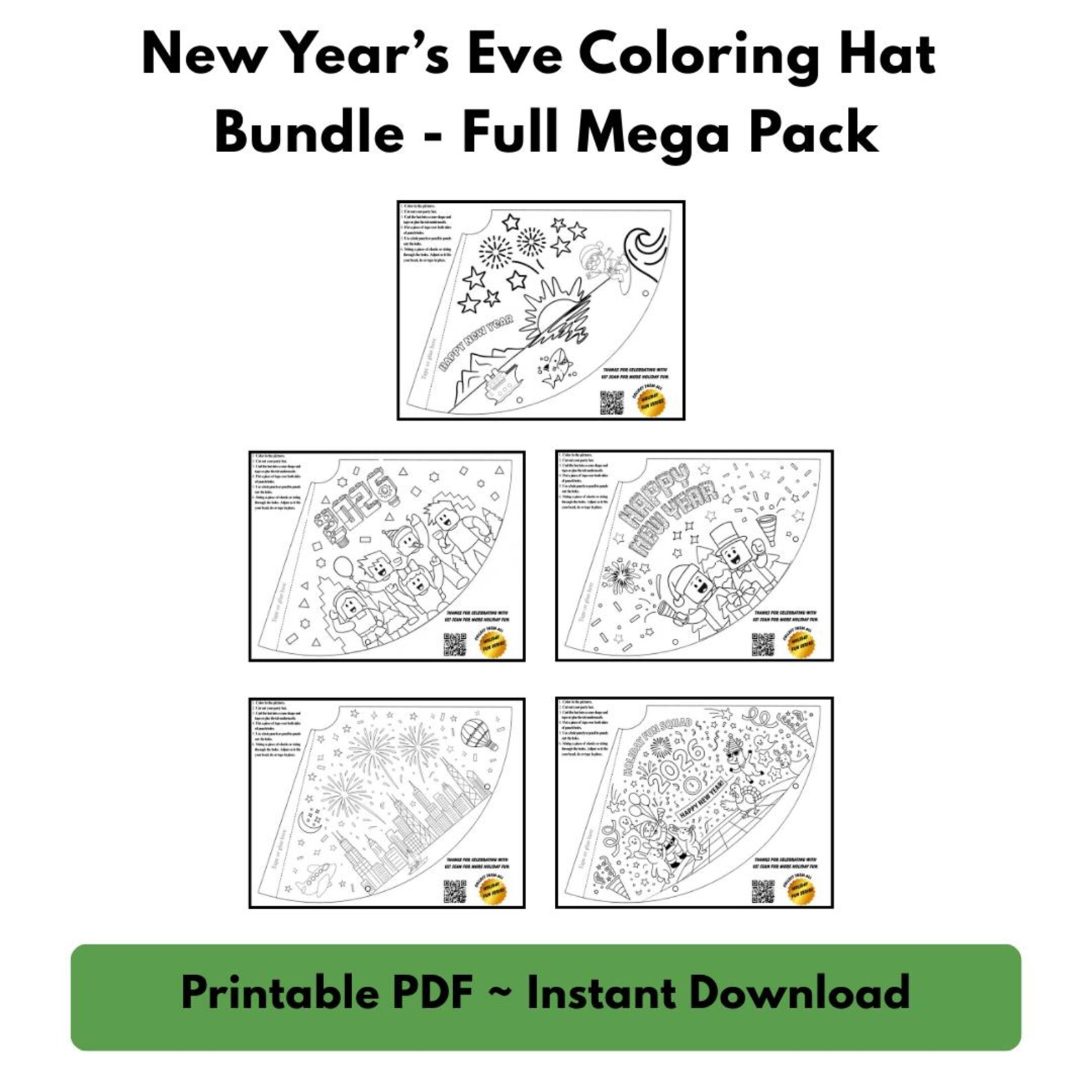 New Year’s Hat Mega Bundle – 15 Printable DIY Coloring Hats for Kids ...