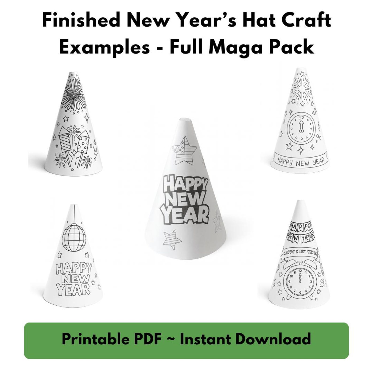 New Year’s Hat Mega Bundle – 15 Printable DIY Coloring Hats for Kids ...