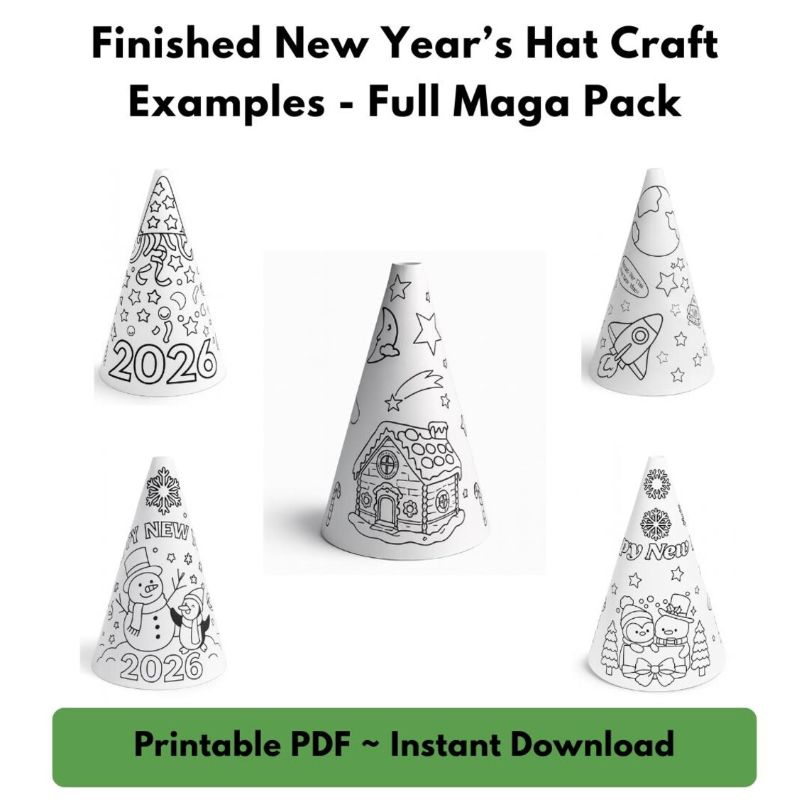 New Year’s Hat Mega Bundle – 15 Printable DIY Coloring Hats for Kids ...