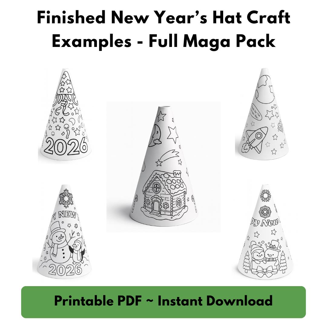 New Year’s Hat Mega Bundle – 15 Printable DIY Coloring Hats for Kids ...